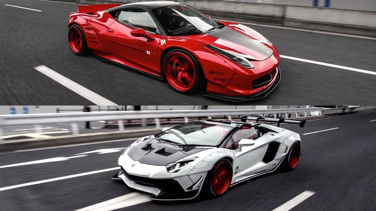 Pair of Liberty Walk Supercars Ride on Lexani Wheels