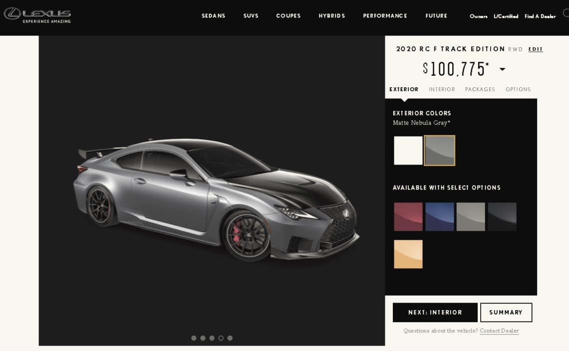 Build Your 2020 Lexus RC F Track Edition